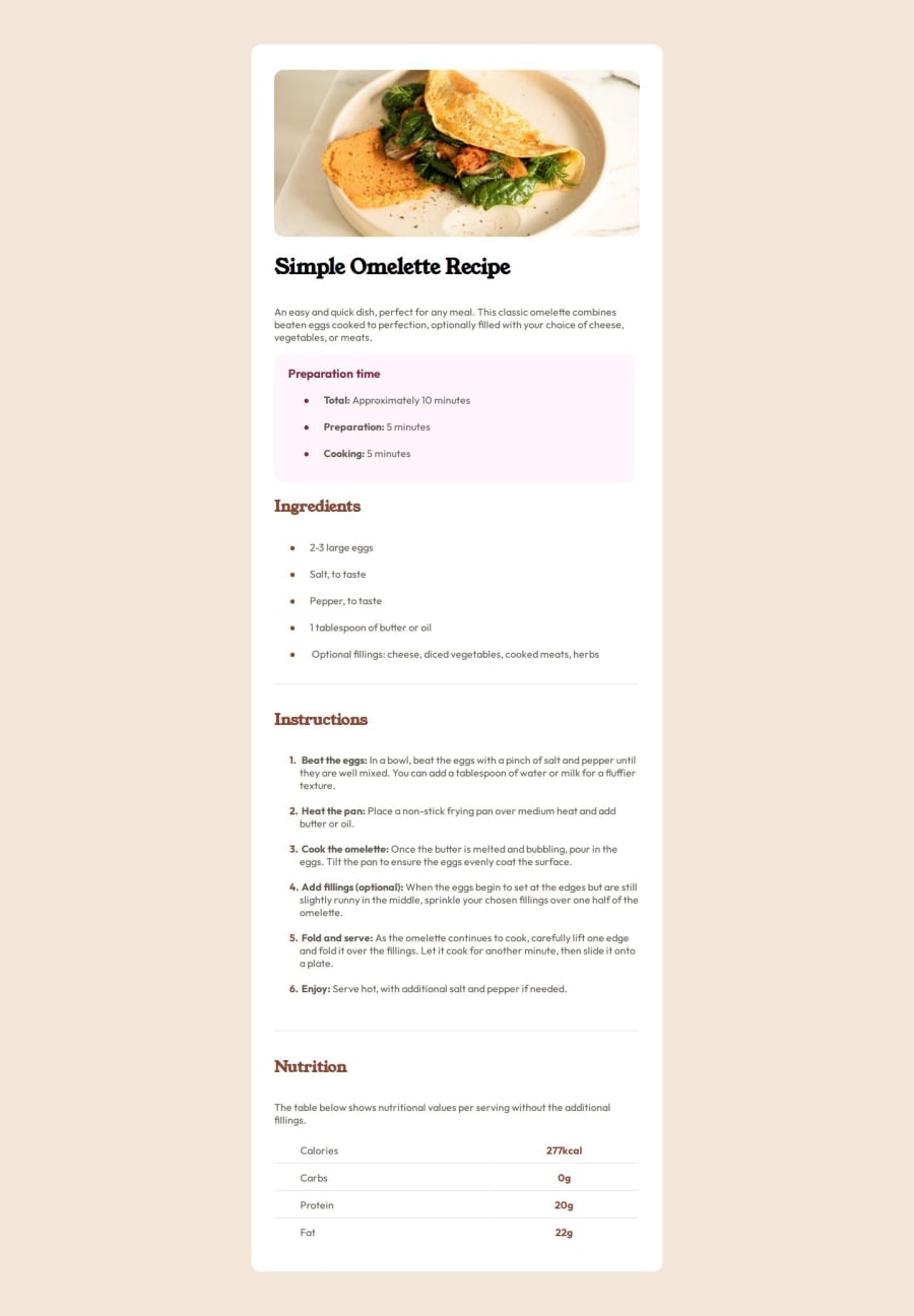 Frontend Mentor Omelete Recipe Page Using Css And Html Coding Challenge Solution