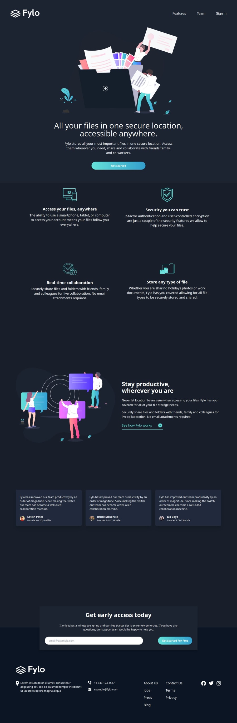 Frontend Mentor Responsive Fylo Dark Theme Landing Page Using Vite
