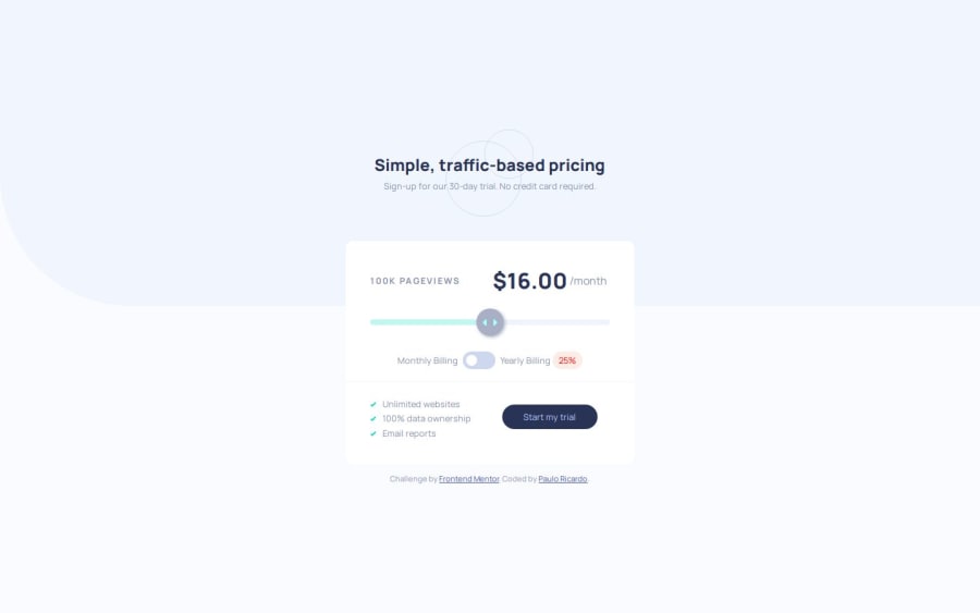 Frontend Mentor Interactive Pricing Component Coding Challenge Solution