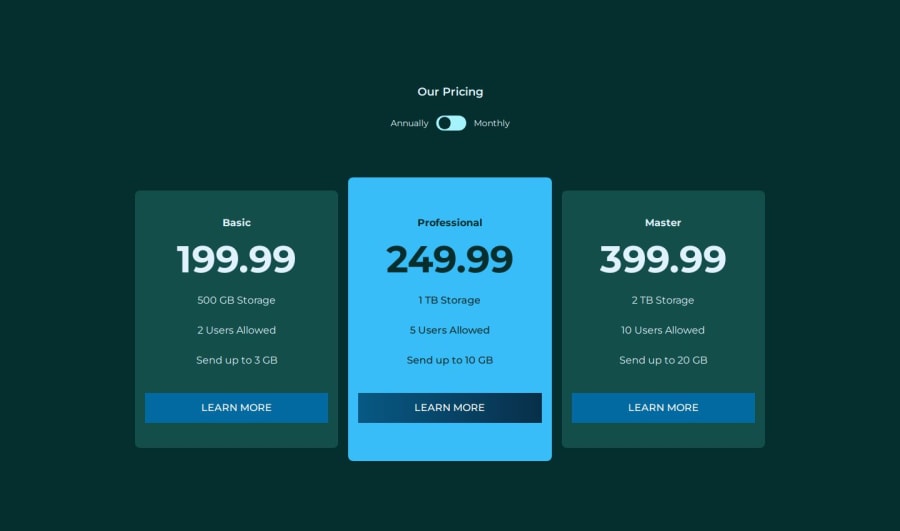 Frontend Mentor Price Component With Custom Dark Theme Built With React And Tailwindcss Coding