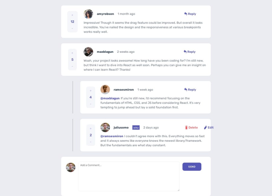 Frontend Mentor Interactive Comments Section Using React With Vite