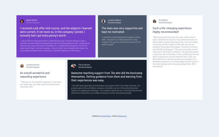 Frontend Mentor Testimonials Grid Section Using Css Grid Coding Challenge Solution