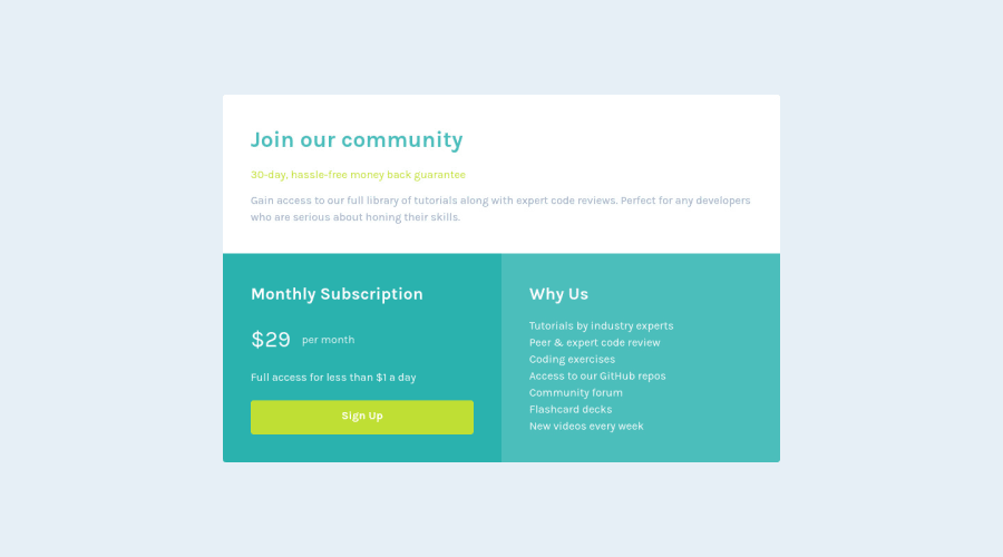 Frontend Mentor Single Price Grid Component Master Coding Challenge