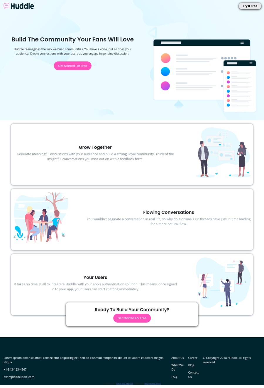 Frontend Mentor Huddle Landing Page Using Bootstrap Coding Challenge