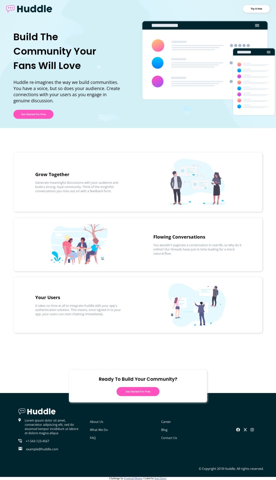 Frontend Mentor Huddle Landing Page With Alternating Feature Blocks Coding Challenge Solution