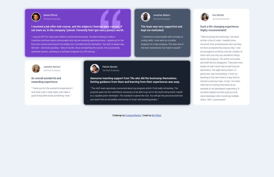 Frontend Mentor Responsive Grid Testimonials Section Using Html Css Coding Challenge Solution