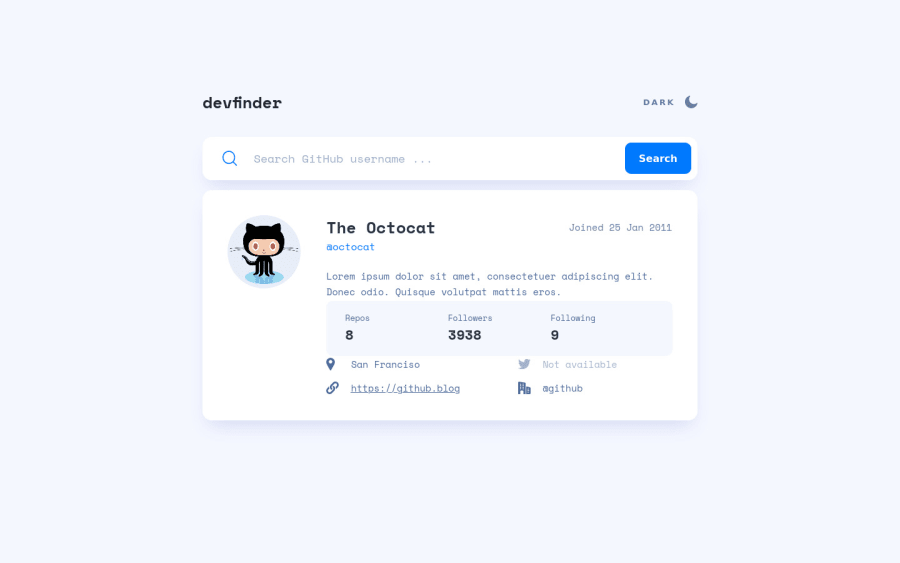 Frontend Mentor Github User Search App Using Scss Vanilla Js Coding Challenge Solution
