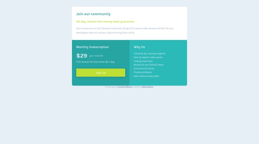 Frontend Mentor Single Price Grid Component Using Html Css Coding Challenge Solution