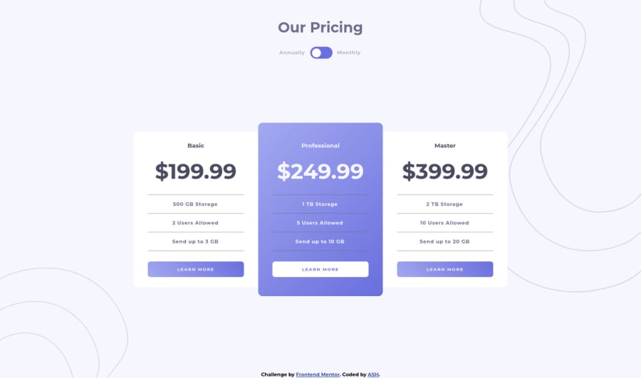 Frontend Mentor Pricing Component With Toggle Solution Coding