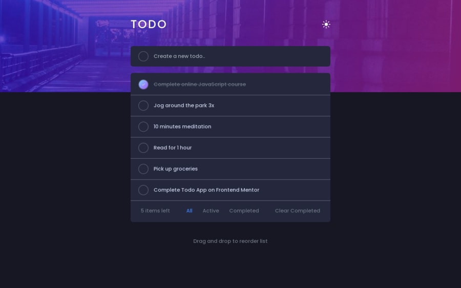 Frontend Mentor Todo App With Drag N Drop Functionality Built With