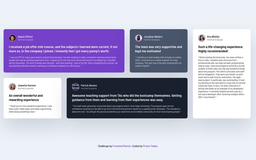 Frontend Mentor Testimonials Grid Section Using Css Grid Coding Challenge Solution