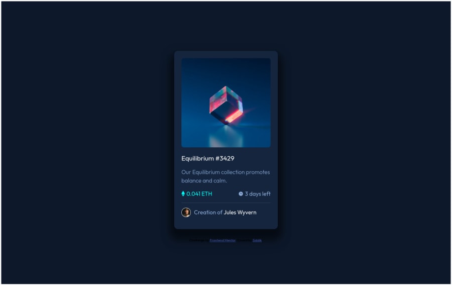 Frontend Mentor Nft Preview Component Using Html And Css Coding Challenge Solution