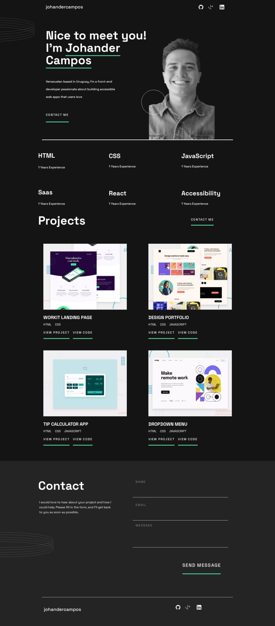 Frontend Mentor My Developer Portfolio Using Html Css And Javascript Coding Challenge Solution