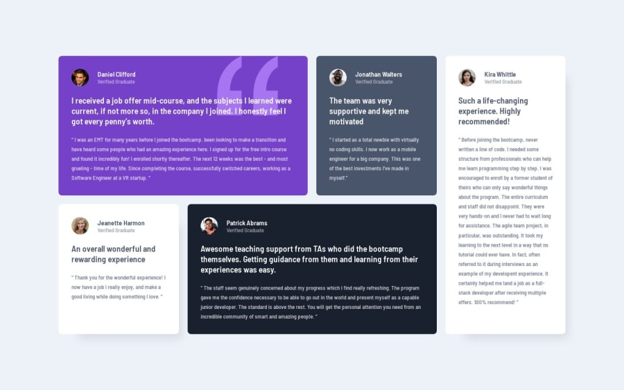 Frontend Mentor Responsive Testimonials Grid Section Coding Challenge