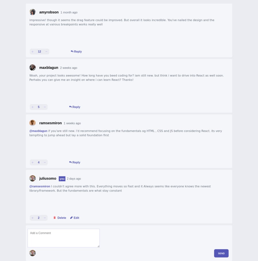 Frontend Mentor My Solution For Interactive Comments Section Coding