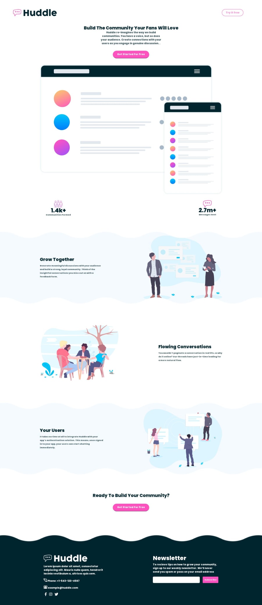 Frontend Mentor | Responsive Huddle landing page with curved sections ...