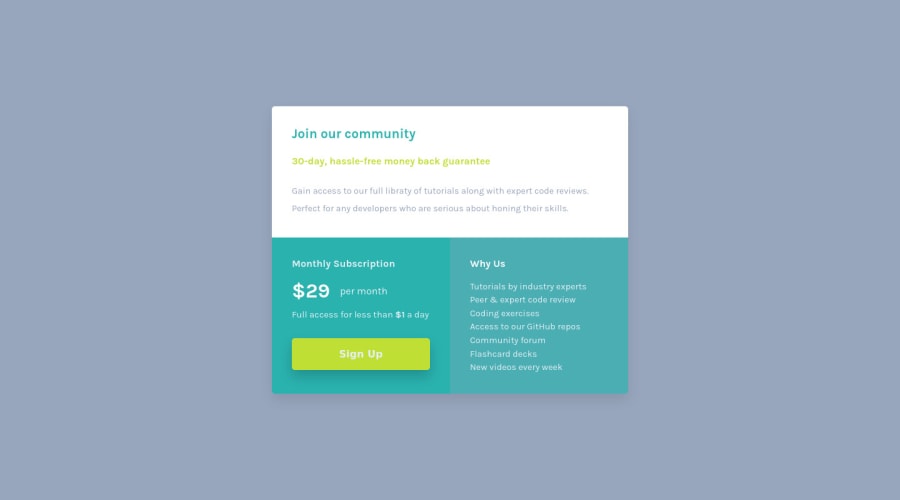 Frontend Mentor Responsive Single Price Grid Component Master Using Html And Css Coding
