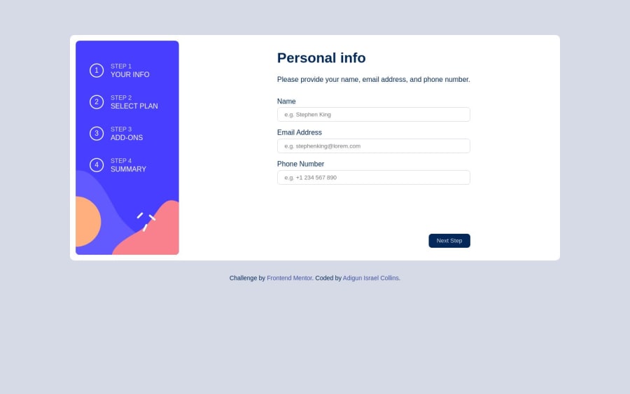 Frontend Mentor Multi Step Form Main Coding Challenge Solution