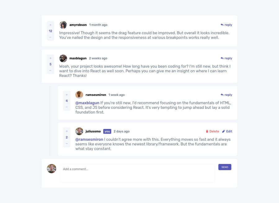 Frontend Mentor Interactive Comment Section Coding Challenge Solution