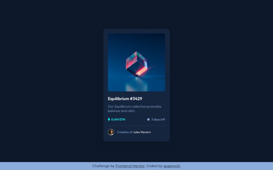 Frontend Mentor Nft Preview Card Component Written With Plain Css