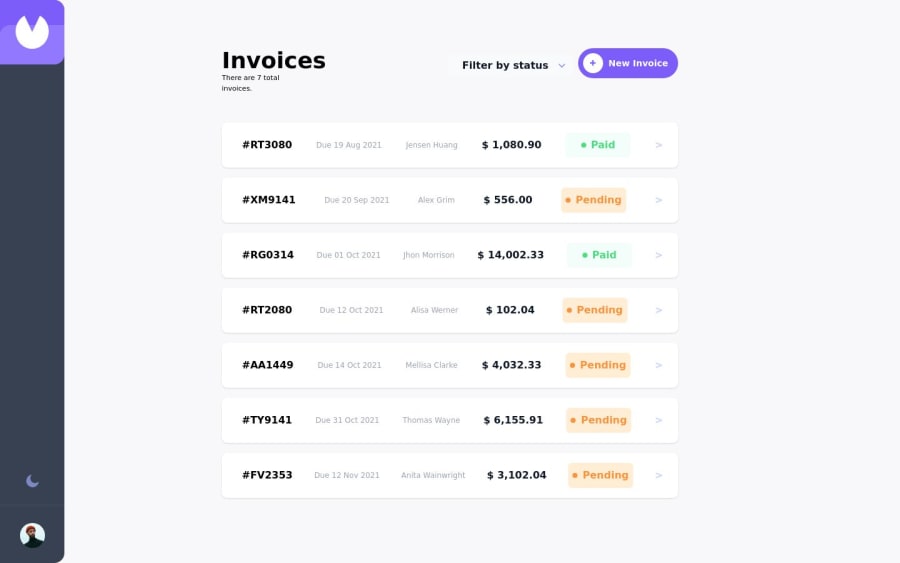 Frontend Mentor Responsive Invoice App Using React Vite And Tailwind Coding Challenge Solution