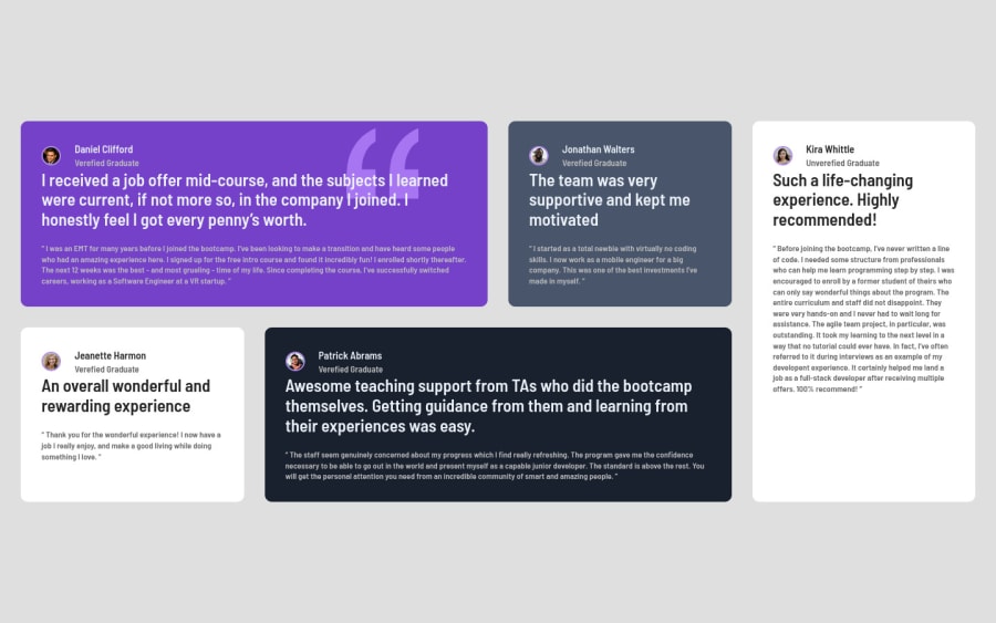 Frontend Mentor Responsive Testimonials Layout Using Css Grid Coding