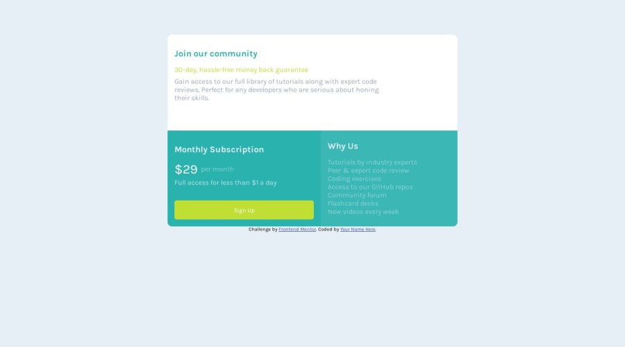 Frontend Mentor Single Price Grid Component Master Coding Challenge