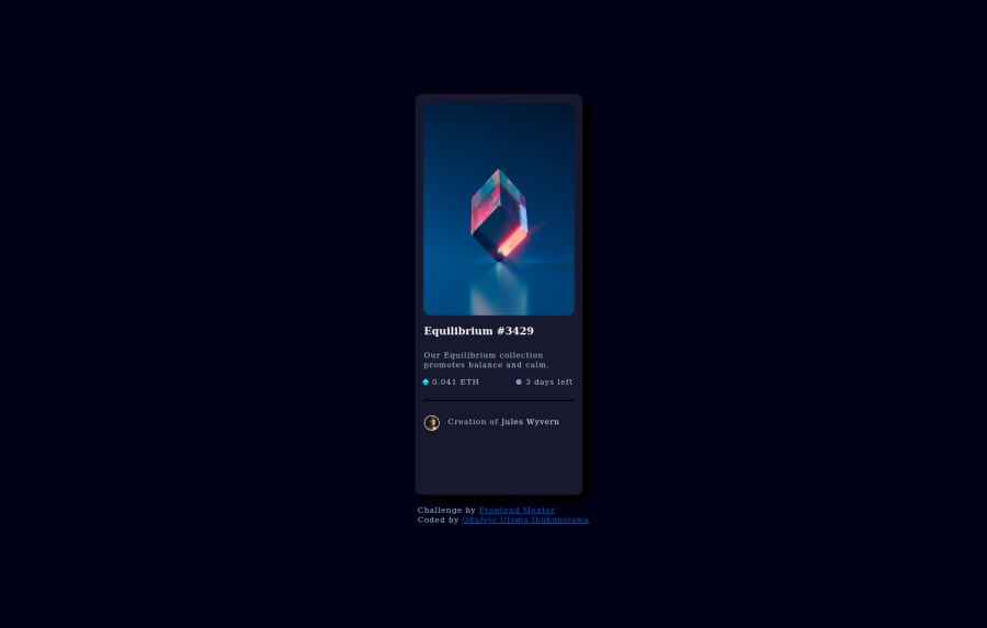 Frontend Mentor Nft Preview Card Component Main Using Html And Css Coding Challenge Solution
