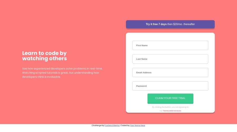 Frontend Mentor Responsive Form With Html Css Flexbox Javascript Coding Challenge Solution