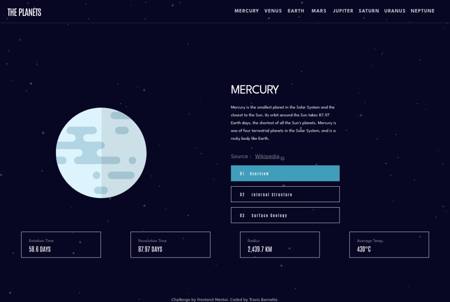 Frontend Mentor Planets Fact Site Coding Challenge Solution