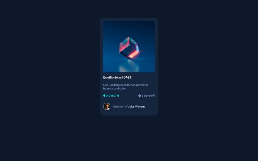 Frontend Mentor Nft Preview Card Componenthtmlcss Only Coding Challenge Solution