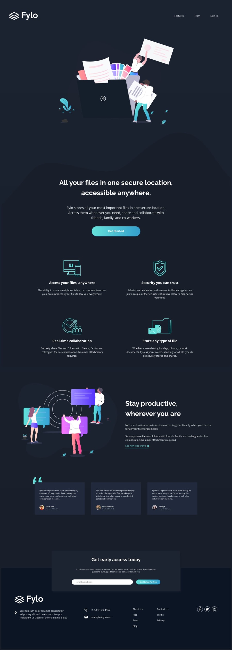 Frontend Mentor Fylo Dark Theme Landing Page Css Grid And Flexbox Coding Challenge Solution