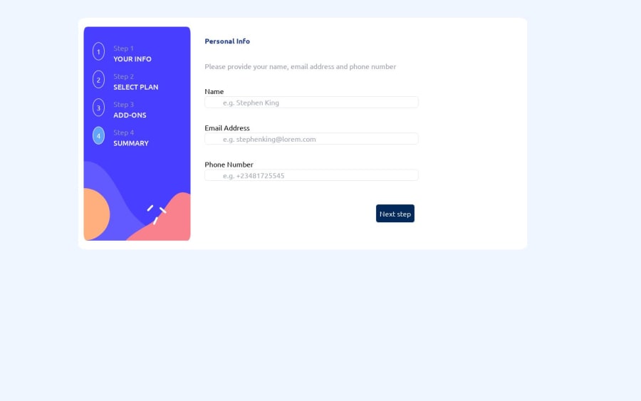 Frontend Mentor Create A Multi Step Form Page Using React And