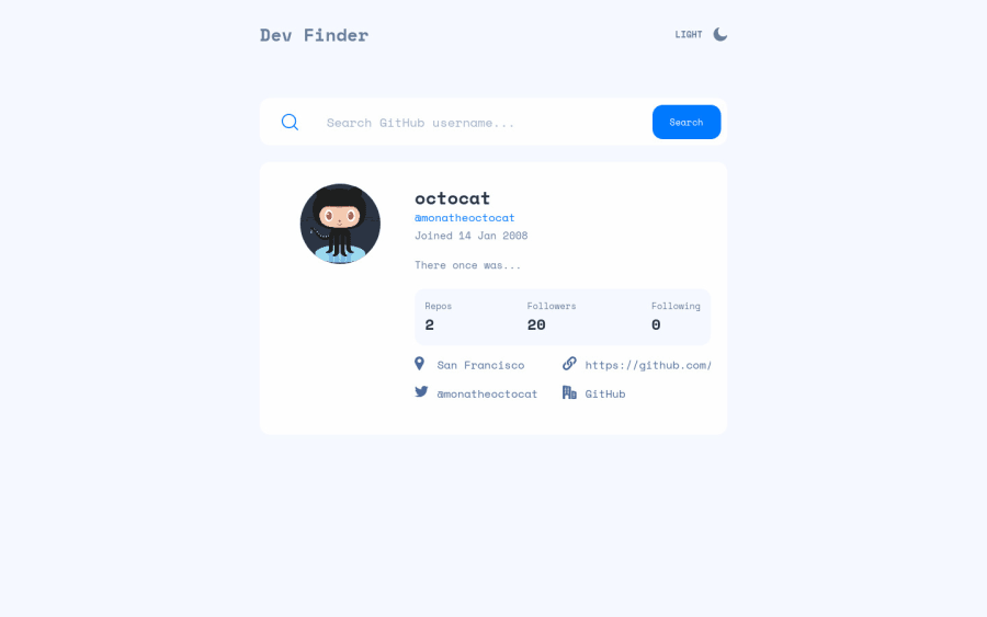 Frontend Mentor Github User Search Built With Preact Typescript Scss Coding Challenge
