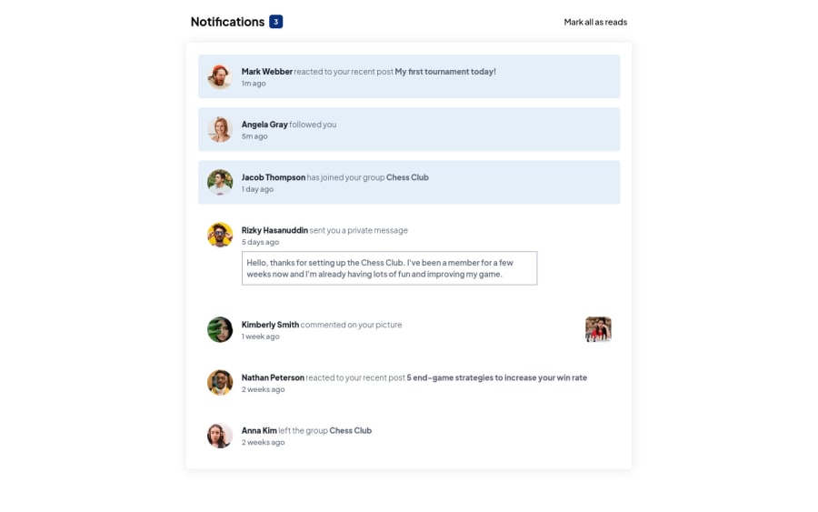 Frontend Mentor Notification Using Html And Sass Coding Challenge Solution