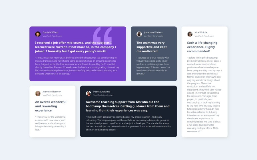 Frontend Mentor Testimonials Grid Section With Css Grid And Flexbox Coding Challenge Solution