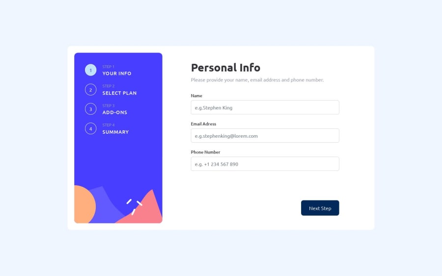Frontend Mentor Multi Step Form Using React Coding Challenge Solution