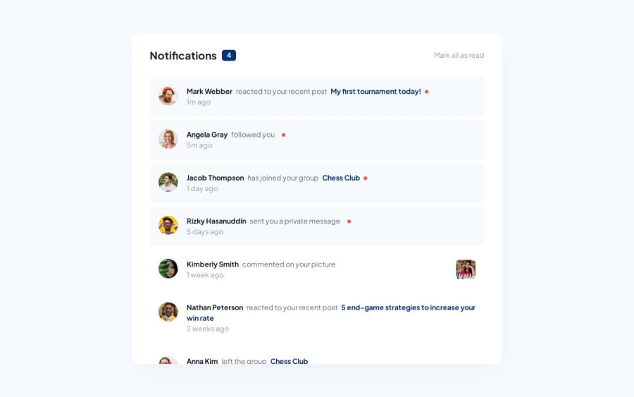 Frontend Mentor Responsive Notification Component Using Typescript Tailwind And React Coding