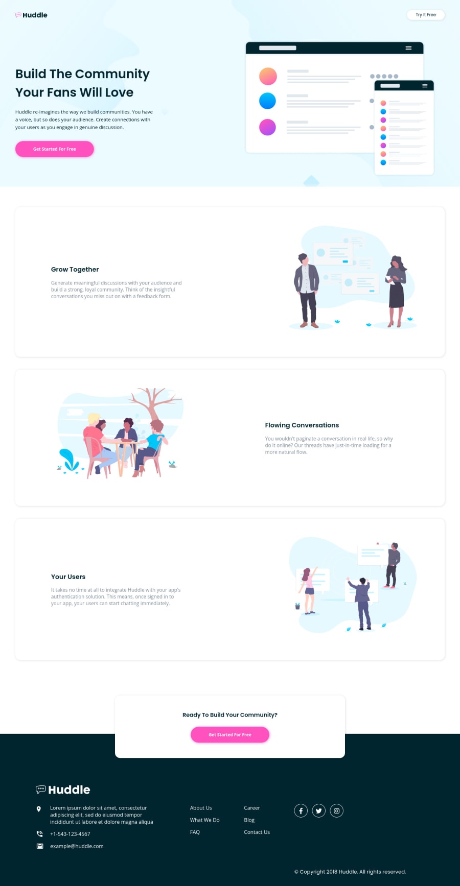 Frontend Mentor Huddle Landing Page With Alternating Feature Blocks Html Css Coding