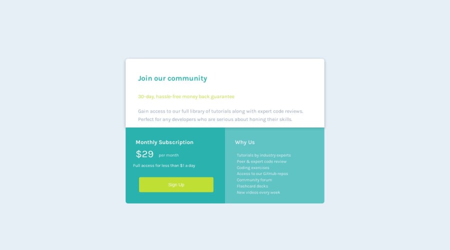 Frontend Mentor Single Price Grid Component Using Css Grid And Flexbox Coding Challenge Solution