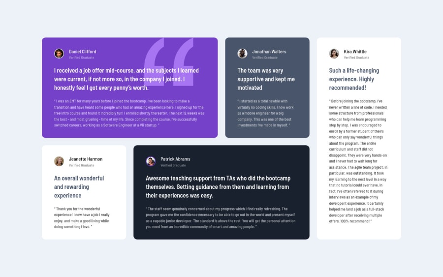 Frontend Mentor Testimonials Grid Made With React Tailwindcss