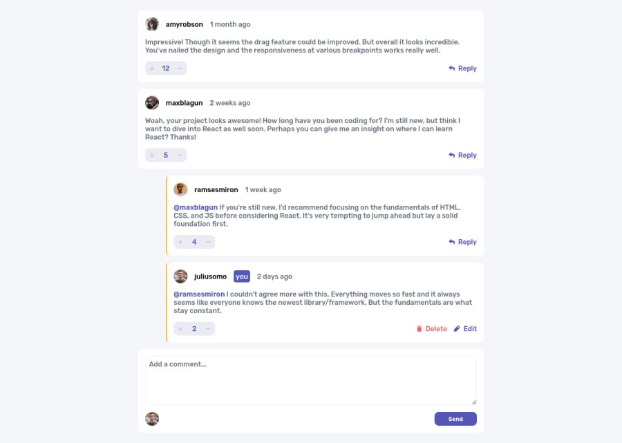 Frontend Mentor Comments Section Built With React Sass Coding