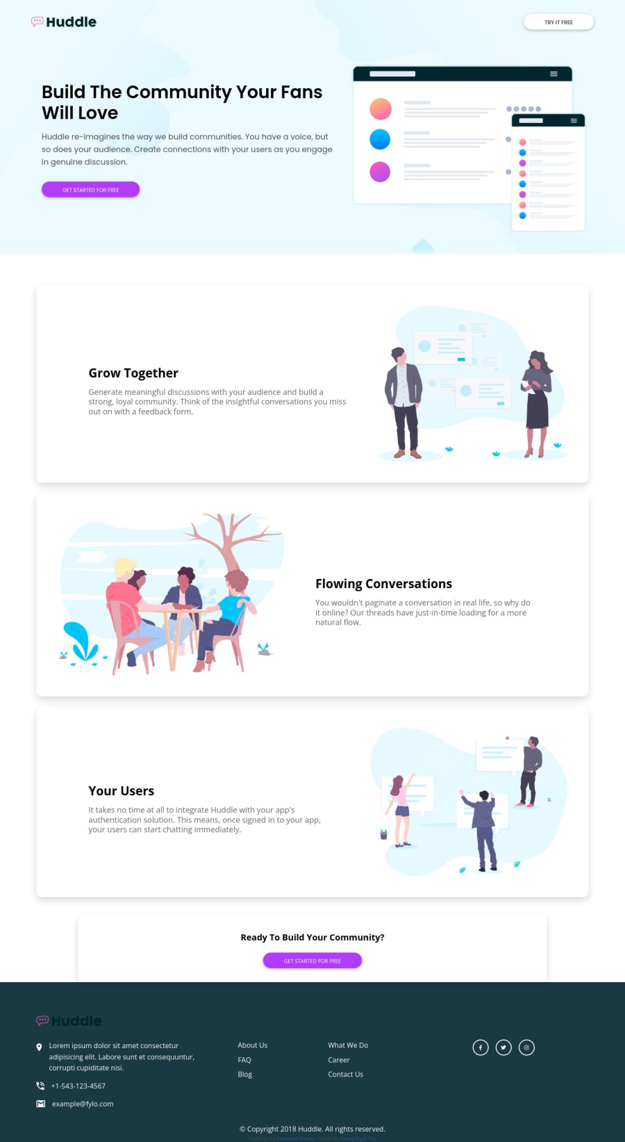 Frontend Mentor Huddle Landing Page With Alternating Feature Blocks Coding Challenge Solution