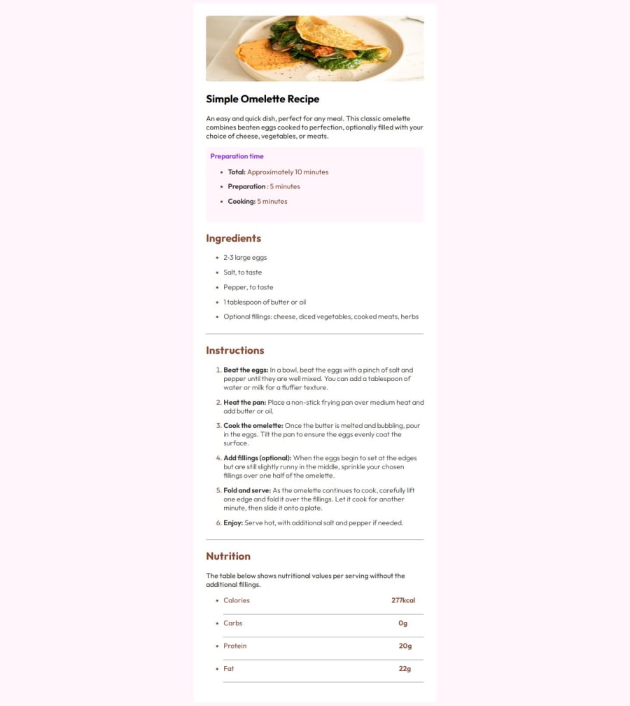 Frontend Mentor Enjoy Your Omelette Coding Challenge Solution