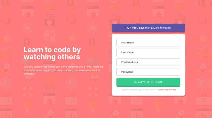 Frontend Mentor Responsive Signup Form Using Tailwindcss And React Hook Form Coding Challenge