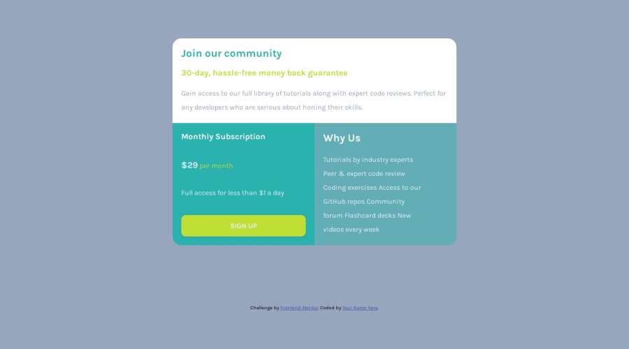 Frontend Mentor Single Price Grid Component Coding Challenge Solution