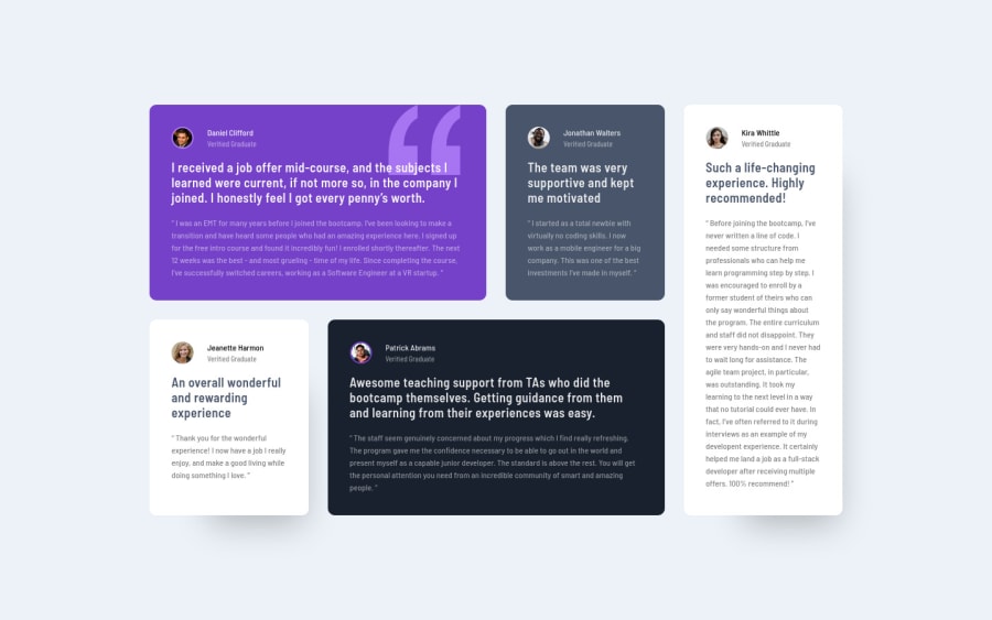 Frontend Mentor Testimonial Grid Section Challenge Using Css Grid