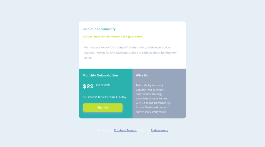 Frontend Mentor Single Price Grid Component Using Htmlandcss Grid