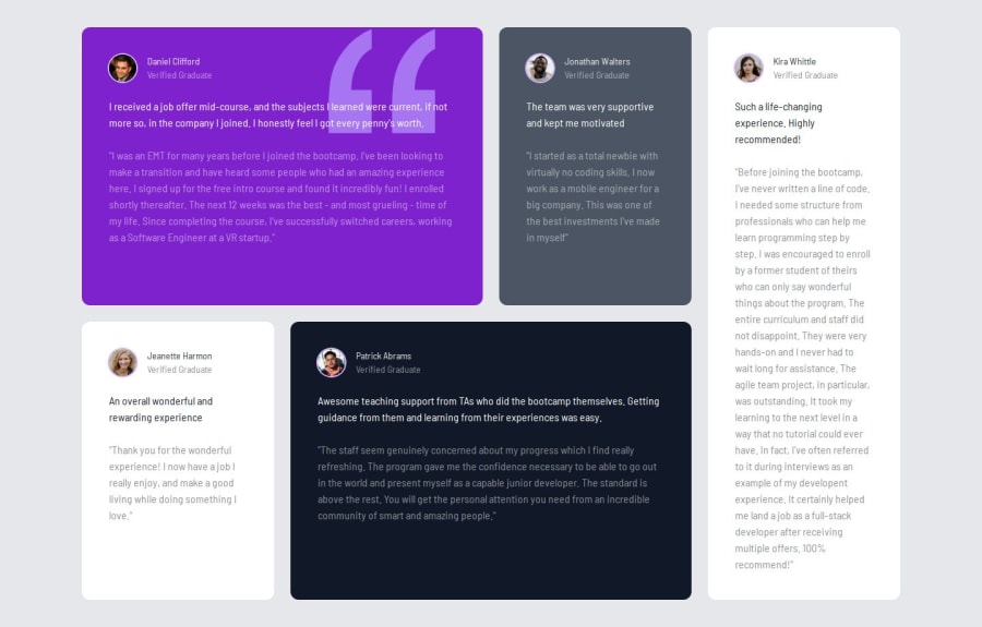 Frontend Mentor Testimonial Grid Using Tailwind Css Coding Challenge