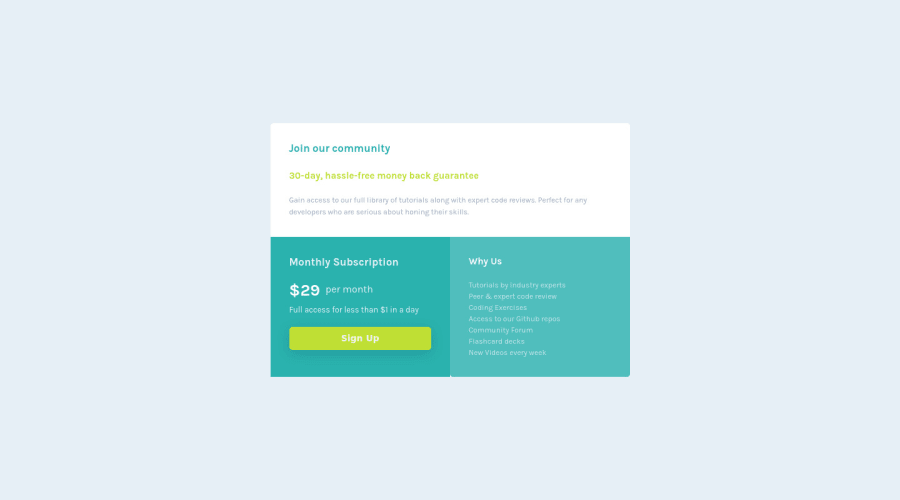 Frontend Mentor Single Price Grid Component Solution Using Css Flexbox Coding Challenge Solution